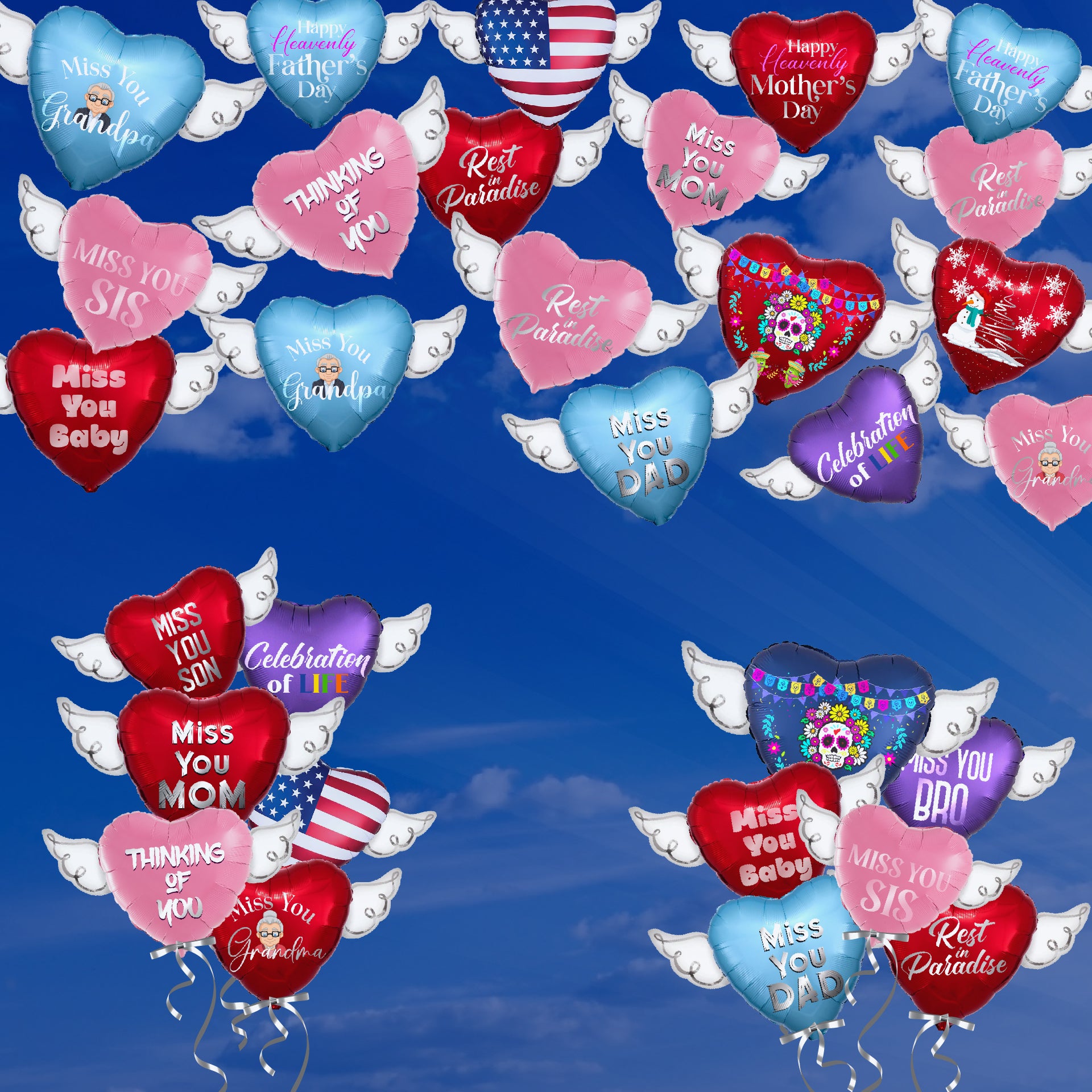 Heavenly Balloons: Heart shaped Angel Wing for Memorials & Birthdays